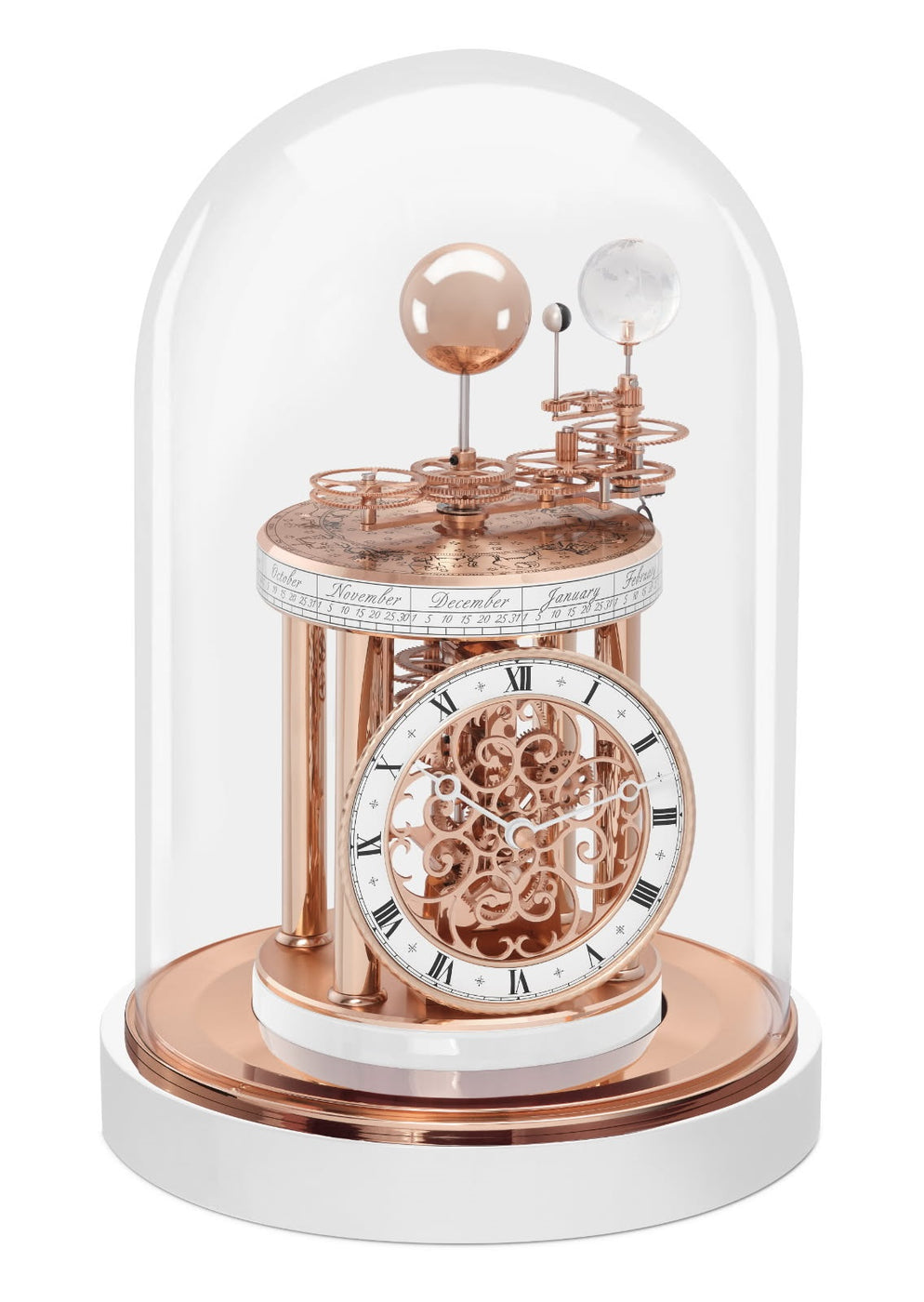MODERN ROSE GOLD ASTROLABIUM CALENDAR CLOCK — Emperor Clock Company