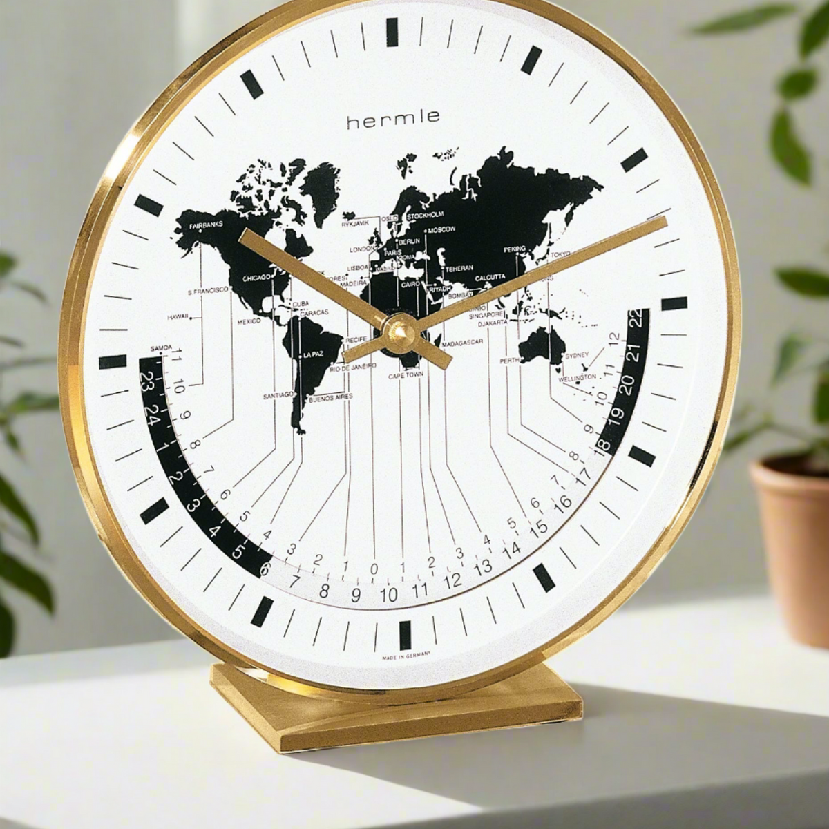 Modern Brass Buffalo World Map Timezone Table Clock — Emperor Clock Company