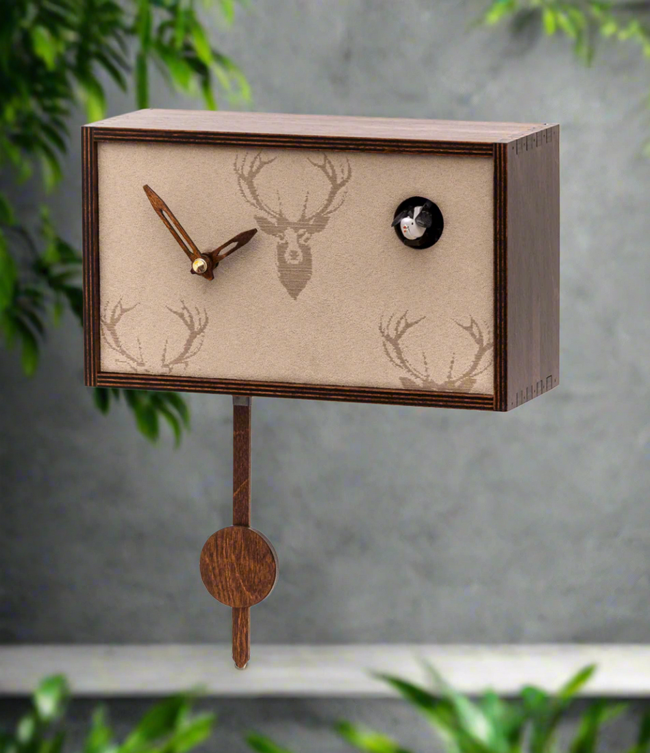 CHIMING MODERN CUCKOO CLOCK WITH DEER MOTIF — Emperor Clock Company