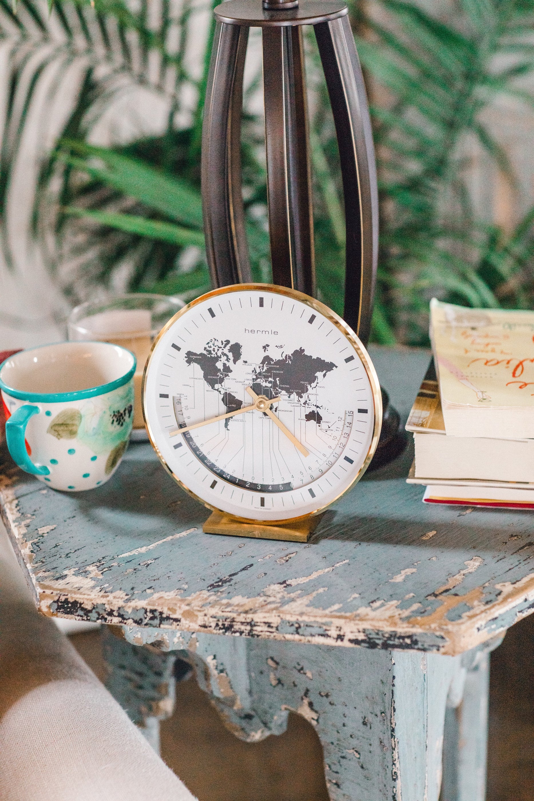 Modern Brass Buffalo World Map Timezone Table Clock — Emperor Clock Company