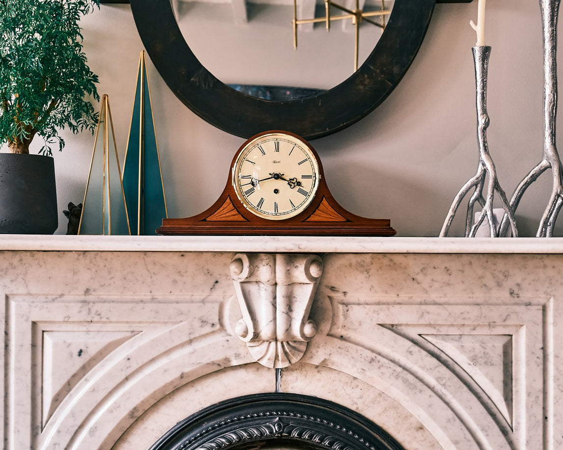 Bold transitional Remington Tambour Mantel Clock with Contrasting wood ...